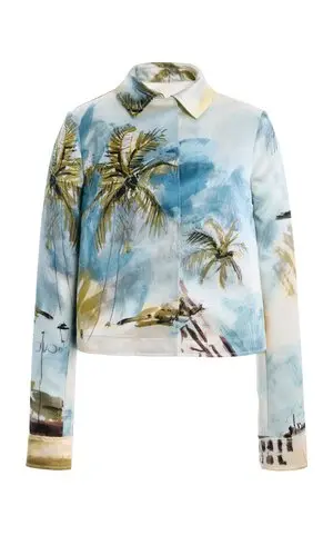 Oscar De La Renta Printed Satin Slim Fit Jacket - Multi