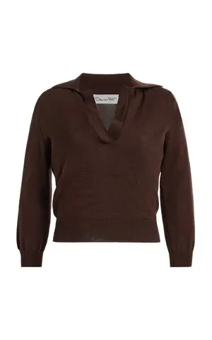 Oscar De La Renta Cropped Collared Wool Sweater - Brown
