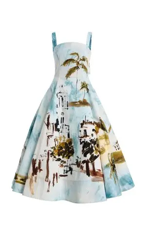 Oscar De La Renta Printed Stretch Cotton-poplin Midi Dress - Multi