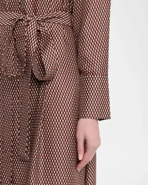 JOSEPH Orlan Belted Geometric-print Midi Shirt Dress - Ruby Combo