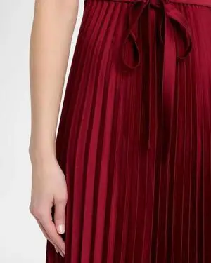 JOSEPH Volta Sleeveless Pleated Midi Dress Ruby