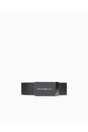 Emporio Armani Leather Belt With Logo Buckle - Black