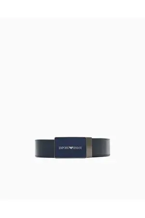 Emporio Armani Leather Belt With Logo Buckle - Navy