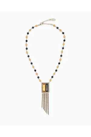 Giorgio Armani Long Necklace With Swarovski Crystals - Black