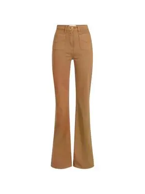 Elisabetta Franchi Flared Jeans With Golden Metal Button Detail - Brown