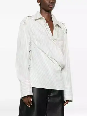 IRO PARIS Striped Wrap Shirt With Chest Pocket - Neutrals