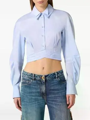 Elisabetta Franchi Cropped Shirt With Tuxedo Collar And Pleated Waistband