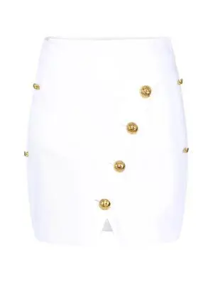Elisabetta Franchi Cotton Gabardine Mini Skirt With Jewel Buttons - White