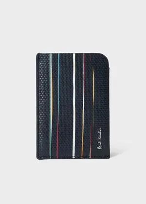 Paul Smith Navy 'signature Pinstripe' Double Card Holder - Blue