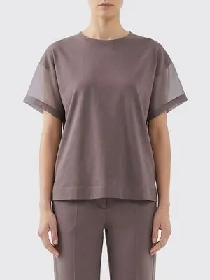 Brunello Cucinelli T-shirt With Sheer Sleeves - Brown