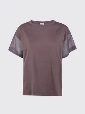 Brunello Cucinelli T-shirt With Sheer Sleeves - Brown