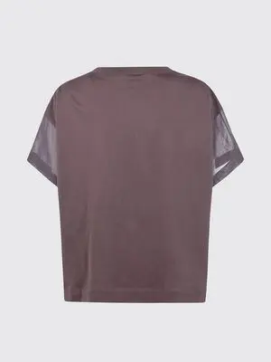 Brunello Cucinelli T-shirt With Sheer Sleeves - Brown