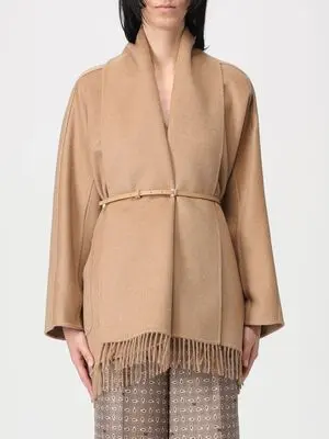 Max Mara Belted Shawl Collar Coat With Fringe - Camel