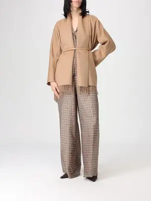 Max Mara Belted Shawl Collar Coat With Fringe - Camel