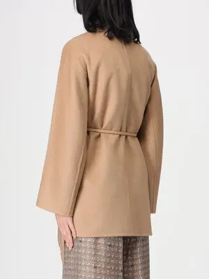 Max Mara Belted Shawl Collar Coat With Fringe - Camel