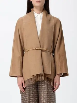 Max Mara Belted Shawl Collar Coat With Fringe - Camel