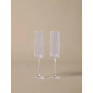 FERM LIVING Ripple Set Of Two Glass Champagne Flutes 23cm