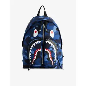 A BATHING APE Camo Shark Woven Backpack - Navy