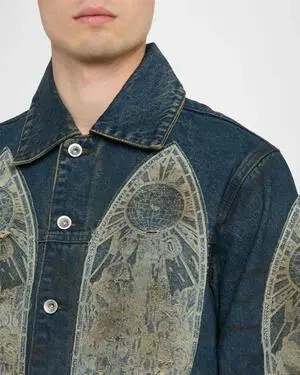 WHO DECIDES WAR Mechanic Embroidered Patchwork Trucker Jacket - Denim