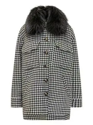 AVA ADORE Houndstooth Coat With Fur Collar