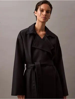 Calvin Klein Long Wool Twill Blend Trench Coat