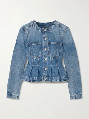 Veronica Beard Zahara Pleated Denim Peplum Jacket - Blue