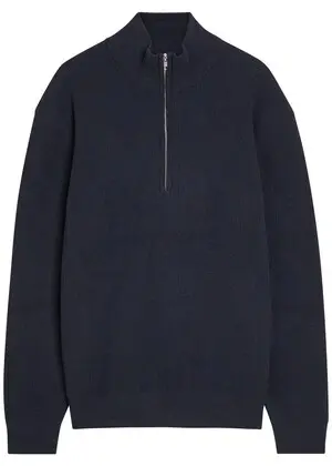 Nn07 Ribbed Half-zip Knit Jumper - Navy