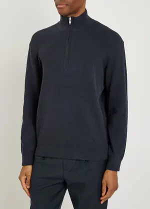 Nn07 Ribbed Half-zip Knit Jumper - Navy