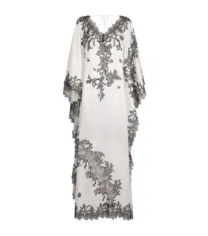 TORLOWEI Silk Kaftan With Lace Trim