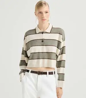 Brunello Cucinelli Stripe Cropped Polo Sweater