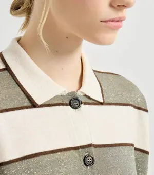 Brunello Cucinelli Stripe Cropped Polo Sweater