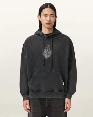 ALLSAINTS Sabbath Graphic Cropped Hoodie - Black