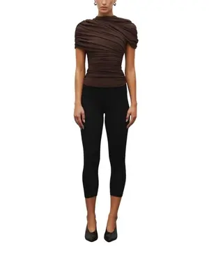 HEIRESS BEVERLY HILLS Draped Shoulder Top - Brown