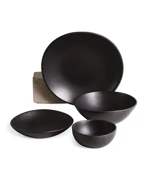 GHARYAN STONEWARE Organic Shaped Dinnerware Dadasi, Set Of 16 - Matte Black