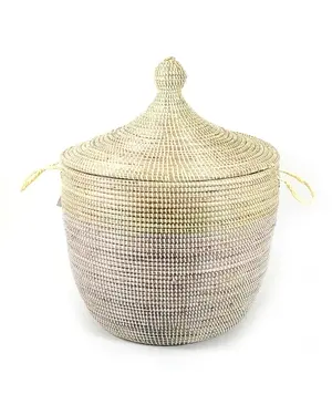 MBARE Dou Lid Storage Two-tone Low Storage Basket - Natural And White