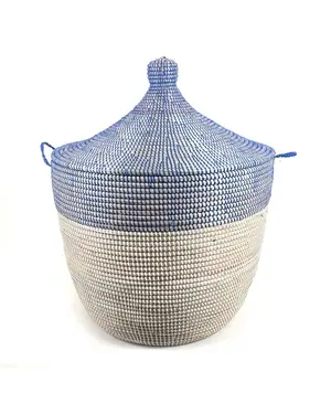 MBARE Dou Lid Storage Two-tone Low Storage Basket - Navy And White