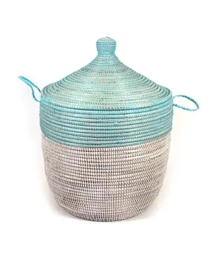 MBARE Dou Lid Storage Two-tone Low Storage Basket - Turquoise And White
