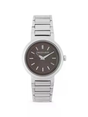 TRUSSARDI Silver Tone 35mm Round Watch - Brown