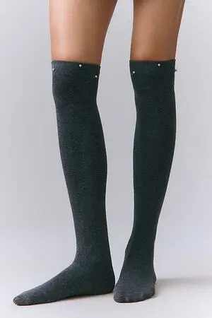 LEMON Pearl-embellished Over-the-knee Socks