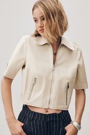 LAMARQUE Sevana Short-sleeve Leather Jacket - Lemon Icing