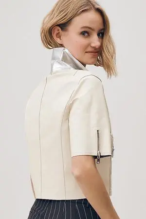 LAMARQUE Sevana Short-sleeve Leather Jacket - Lemon Icing