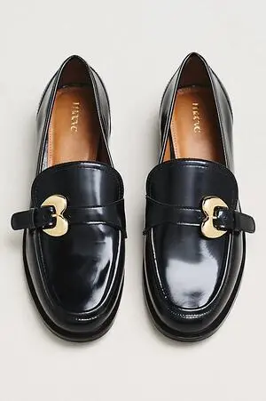 Maeve Heart Buckle Loafers - Black