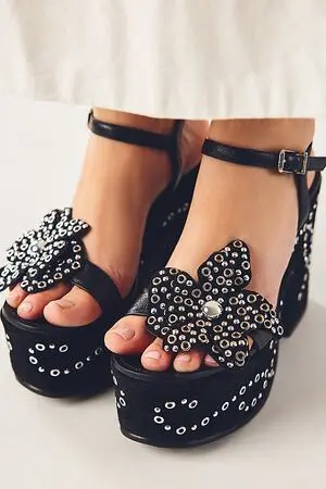 Anthropologie Studded Flower Platform Heel - Black