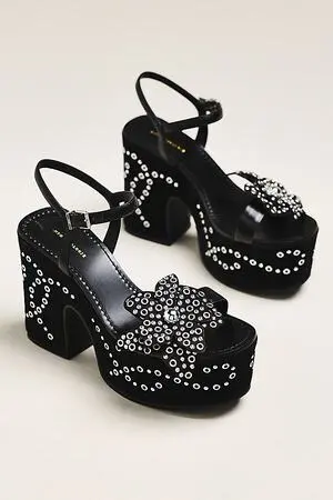 Anthropologie Studded Flower Platform Heel - Black