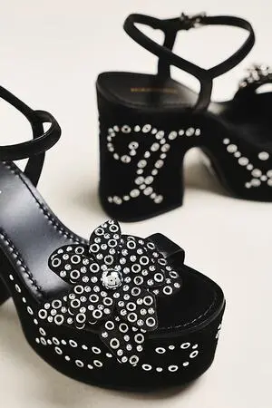 Anthropologie Studded Flower Platform Heel - Black