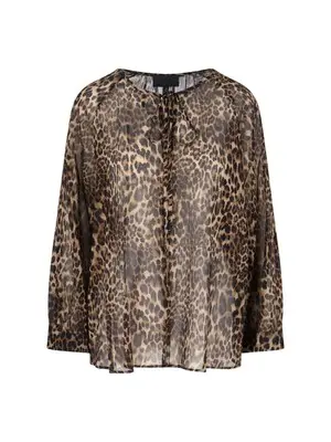 NILI LOTAN Leopard Print Chiffon Arcadia Shirt - Brown