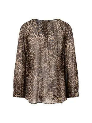 NILI LOTAN Leopard Print Chiffon Arcadia Shirt - Brown