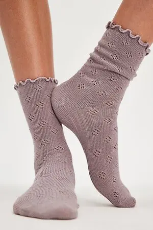 Free People Pointelle Ankle Socks - Purple Dove