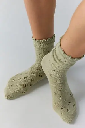 Free People Pointelle Ankle Socks - Sage