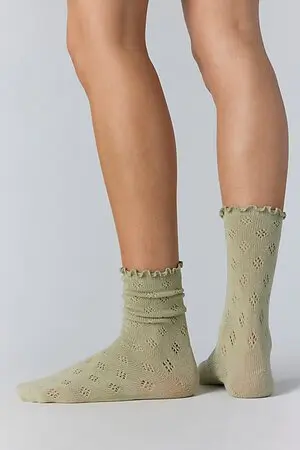 Free People Pointelle Ruched Socks - Sage